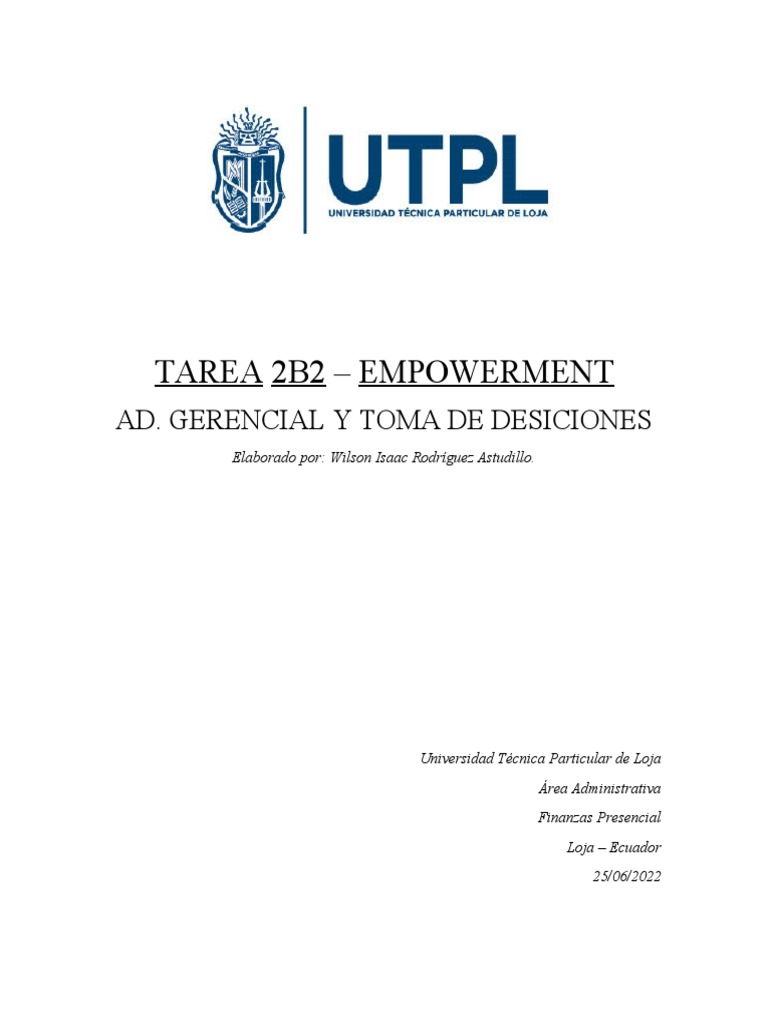 TAREA 2B2. Empowerment Tarea 2. Administración Gerencial y Toma de ...
