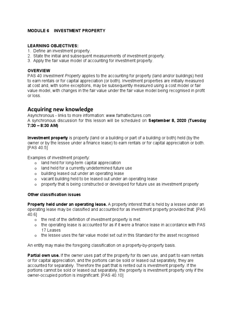 Module 6 Investment Property | PDF | Fair Value | Investing