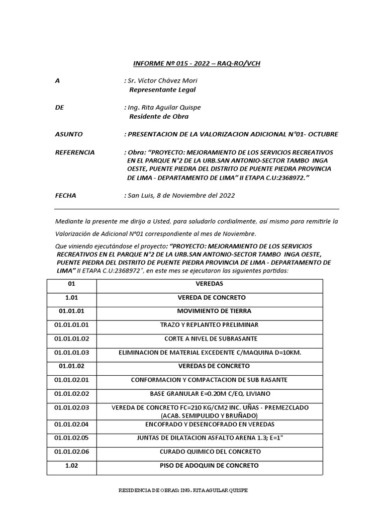Informe Del Adicional | PDF