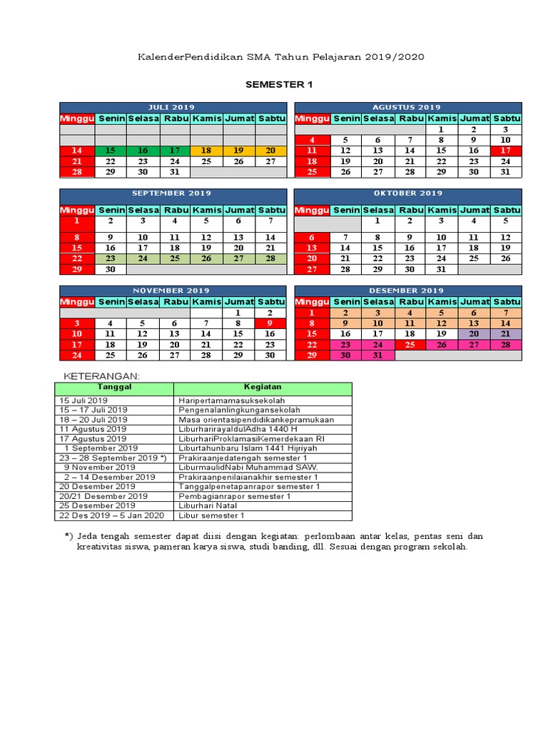 Kalender Pendidikan SMA 2019/2020 | PDF