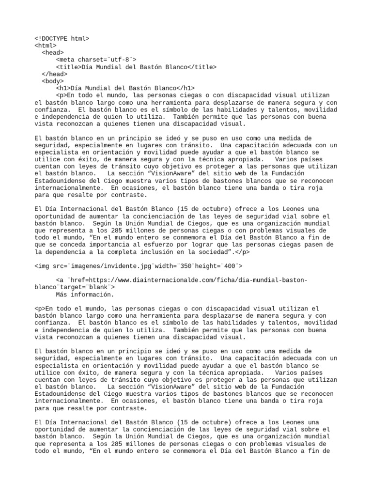 Día Mundial del Bastón Blanco: Conciencia y Uso | PDF | Discapacidad ...