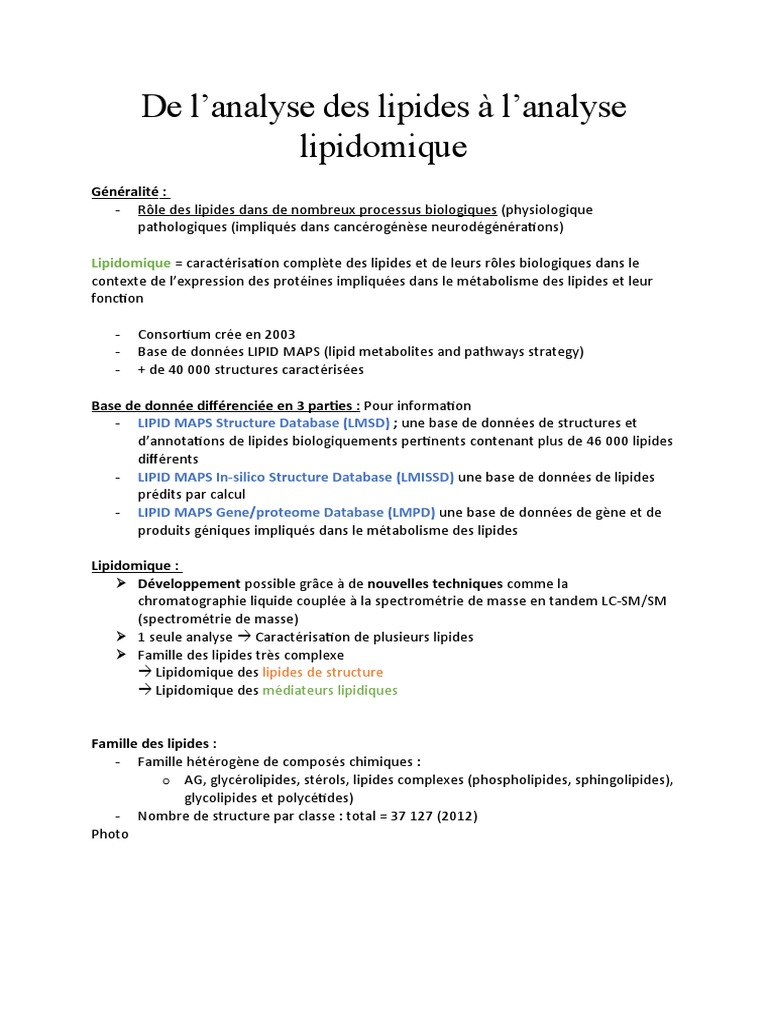 Analyse lipidomique des lipides | PDF | Lipide | Acide gras