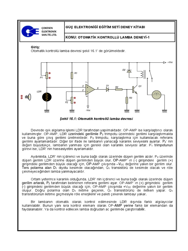 Deney 7 - Otomatik Kontrollü Lamba Deneyi-1 | PDF