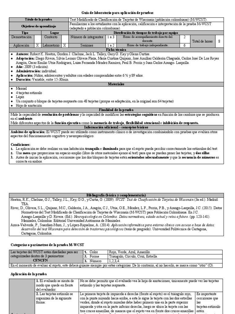Guía para el Test Modificado WCST | PDF | Pensamiento | Aprendizaje