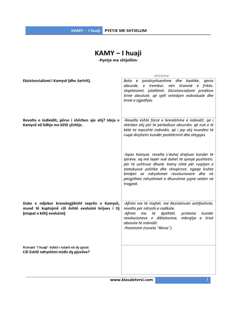 KAMY I HUAJI Pyetje Me Shtjellim | PDF