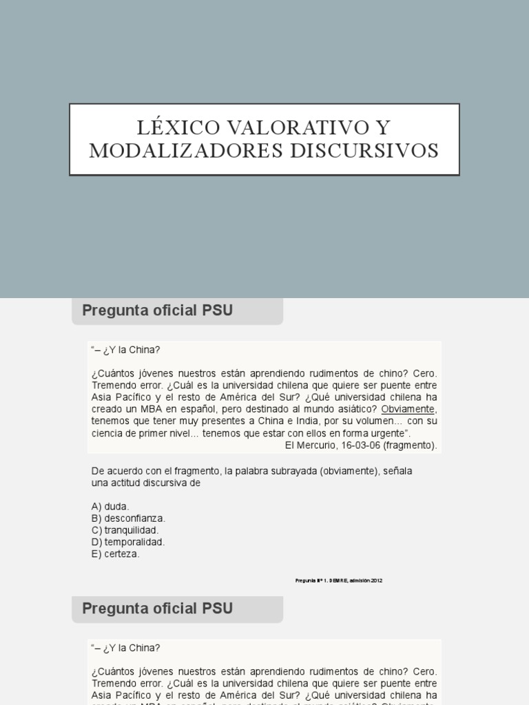 Modalizador y Léxico Valorativo Ptu | PDF | Adjetivo | Verdad