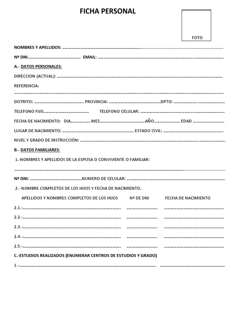 Ficha Personal - Modelo | PDF | Gobierno y personalidad | Autenticación