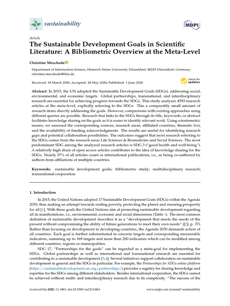 Mapping Research on the Sustainable Development Goals: A Bibliometric ...