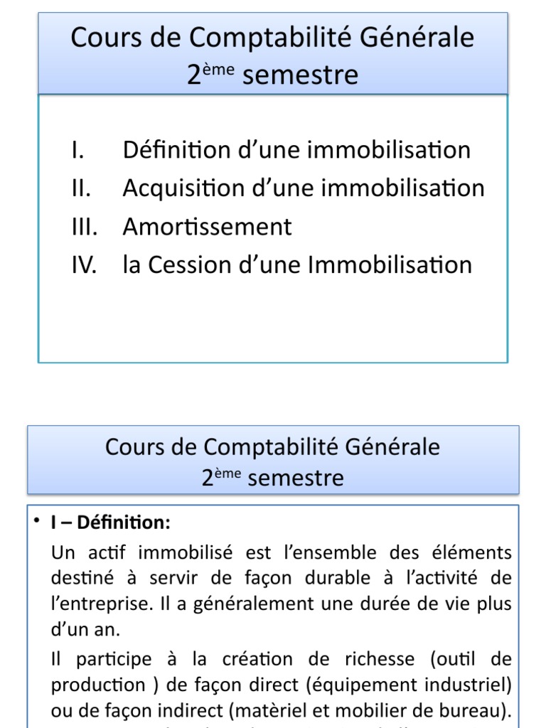 Cours de Comptabilité Générale | PDF | Dépréciation | Immobilisations