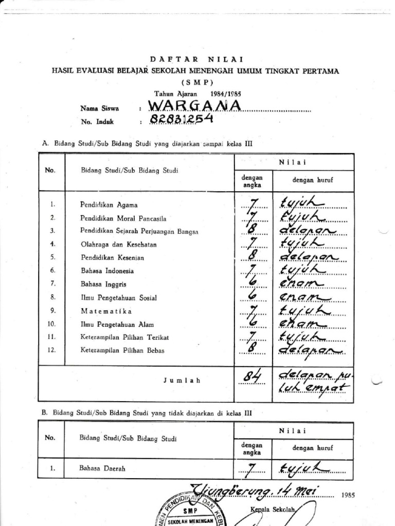 NILAI IJAZAH SMP - Compressed | PDF
