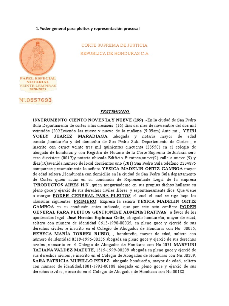 Carta Poder | PDF | Jurisdicción | Honduras