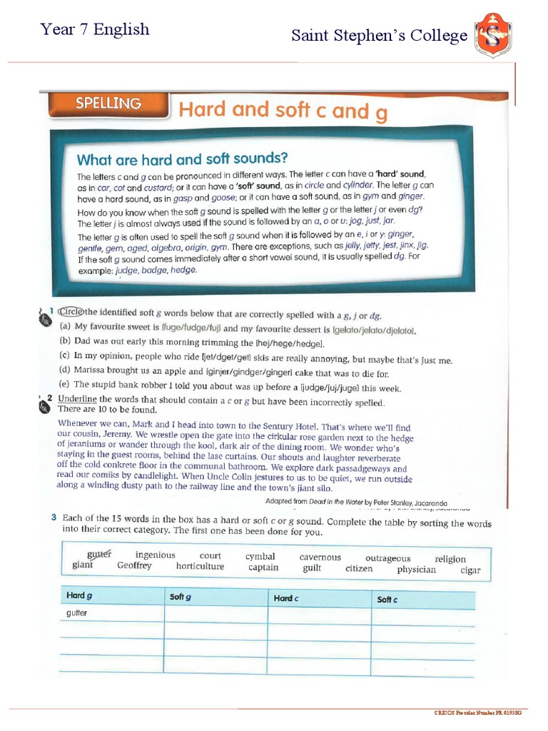 Hard and Soft G and C Worksheet | PDF