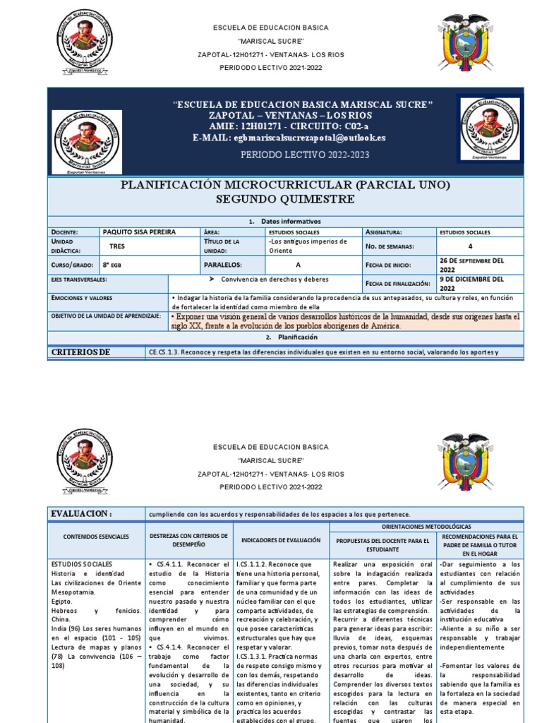 Planificacion de 4to Año Del Segundo Quimestre | PDF | Educación ...