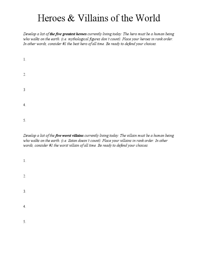 Heroes Villains Activity | PDF