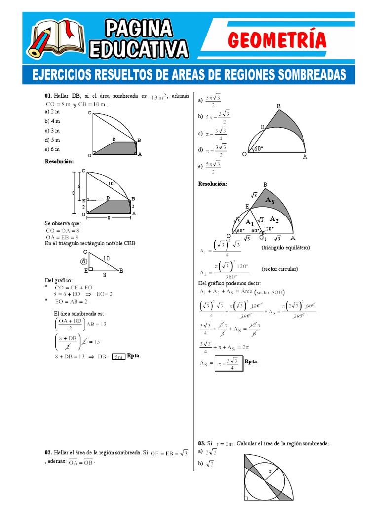 Ejercicios Resueltos de Areas de Regiones Sombreadas Pagina Educativa | Descargar gratis PDF ...