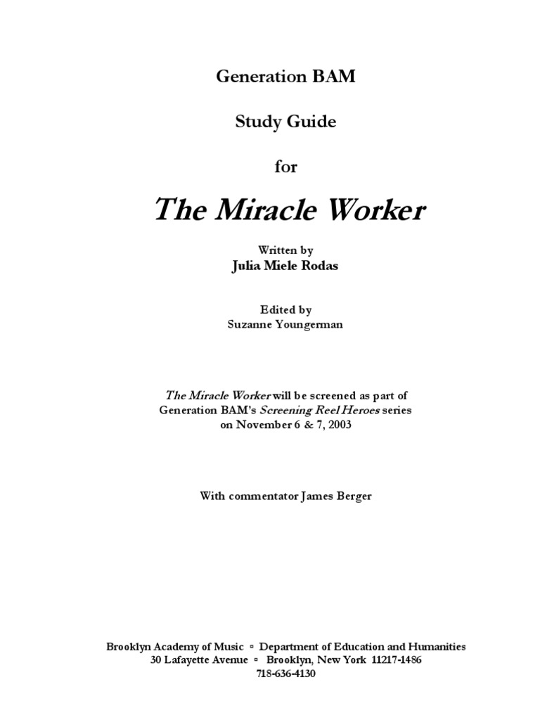Study Guide for The Miracle Worker | PDF | Art | General Fiction