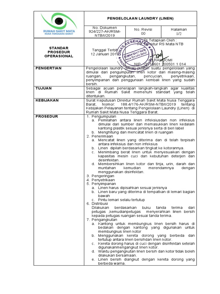 SPO Pengelolaan Laundry (Linen) | PDF