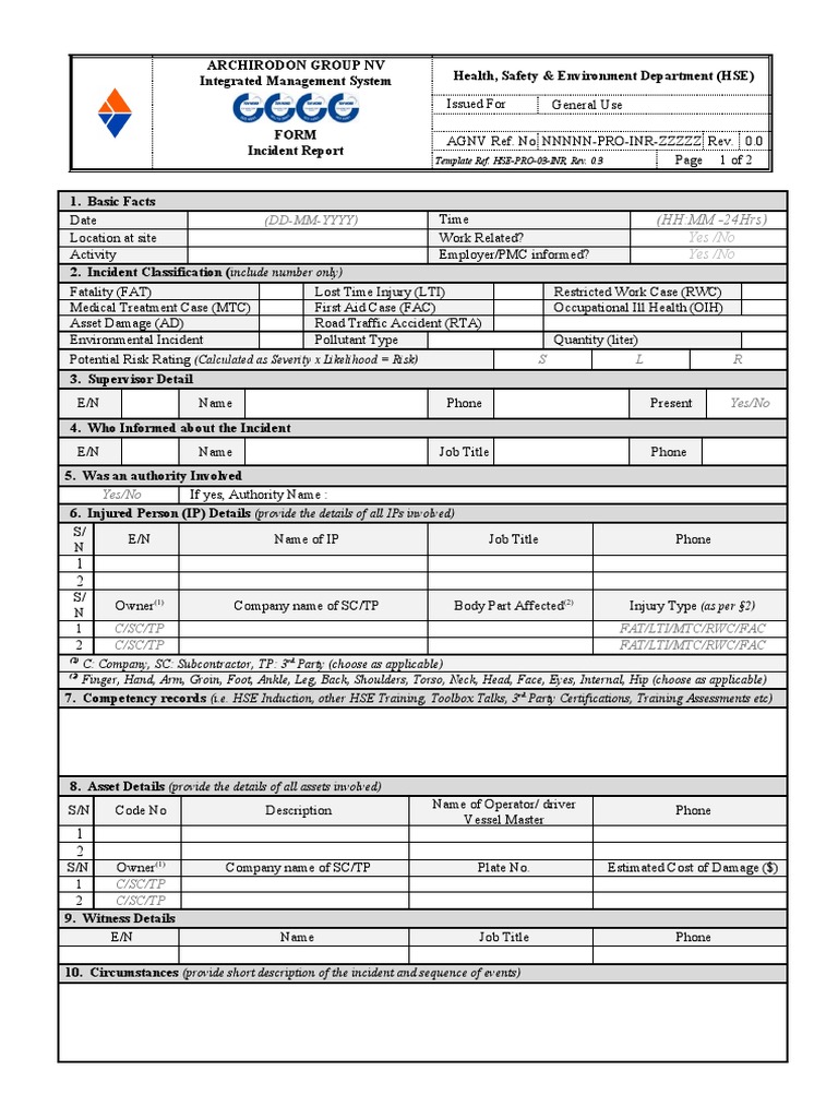 HSE-PRO-03-INR 0.3 - Incident Report | PDF | Risk | Occupational Safety ...