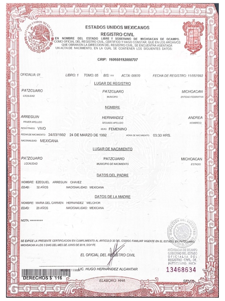 Acta de Nacimiento | PDF