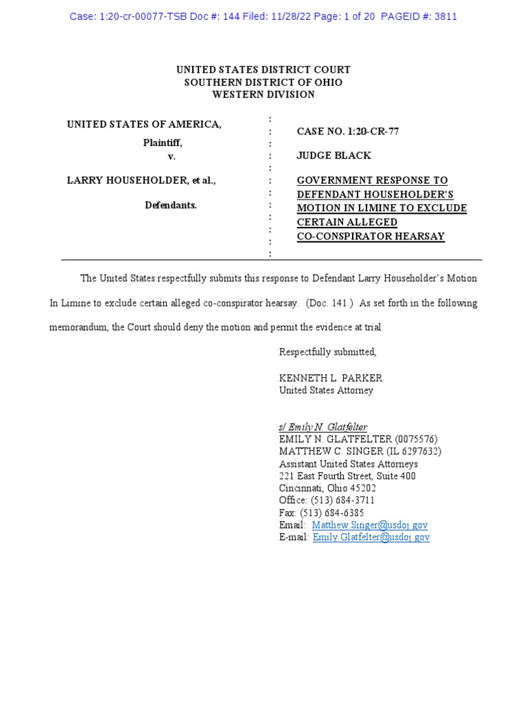DOJ Response To Larry Householder's Motion To Exclude Statements by ...