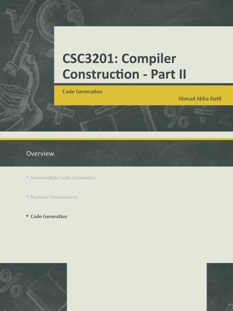 Csc3201 Compiler Construction Part Ii Lecture 5 Code Generation Pdf Compiler