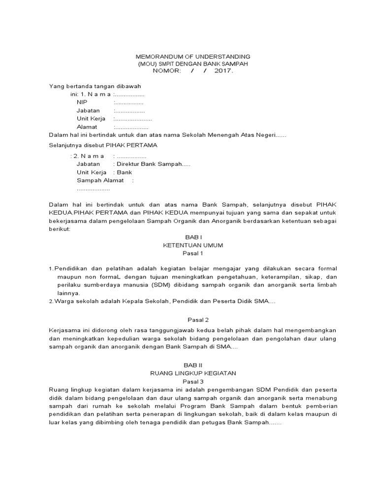 Contoh Mou Bank Sampah | PDF
