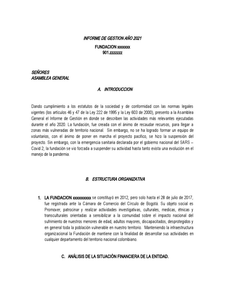 Modelo de Informe de Gestion 2022 | PDF