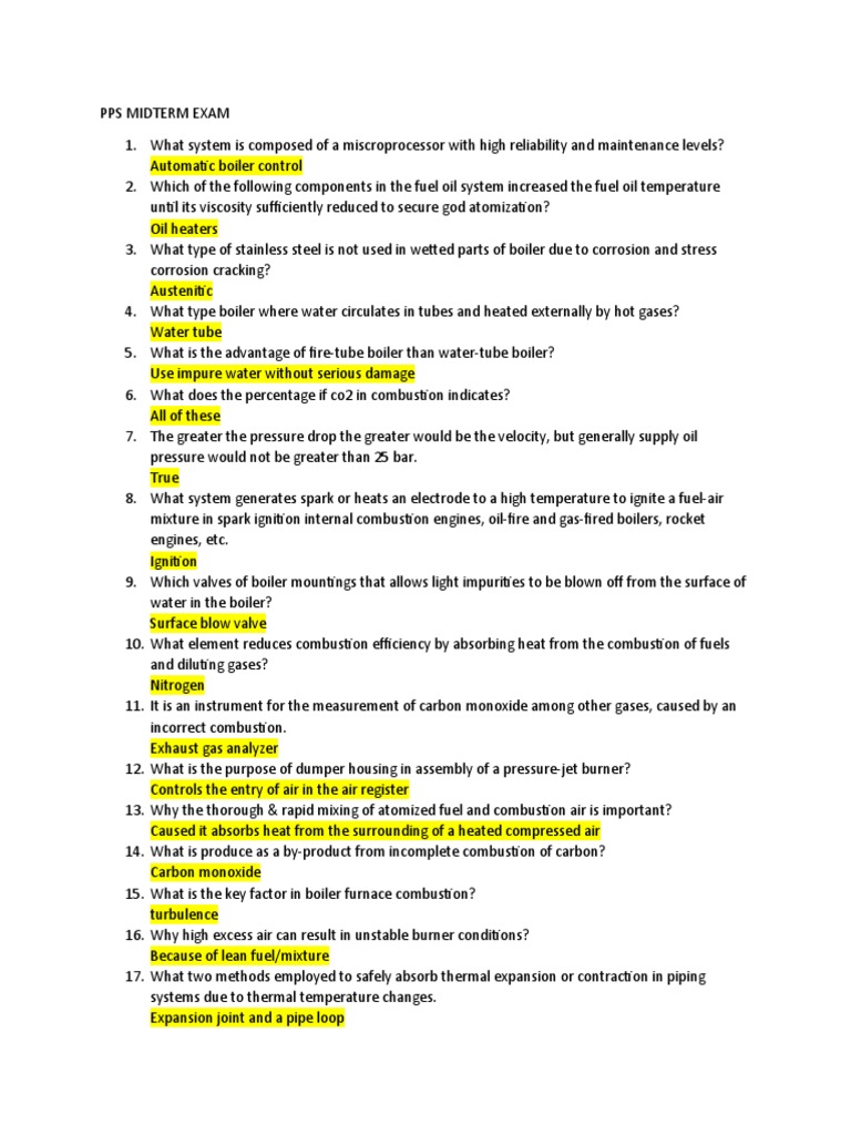 Pps Midterm Exam | PDF | Combustion | Boiler