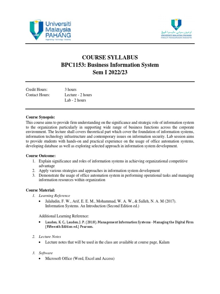 BPC1153 Intro To CS Course Syllabus | PDF | Information System | Microsoft