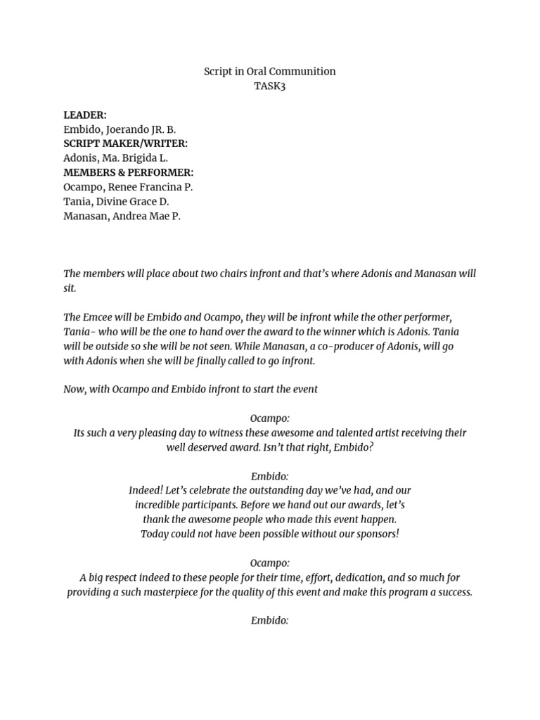 Script in Oral Communition | PDF