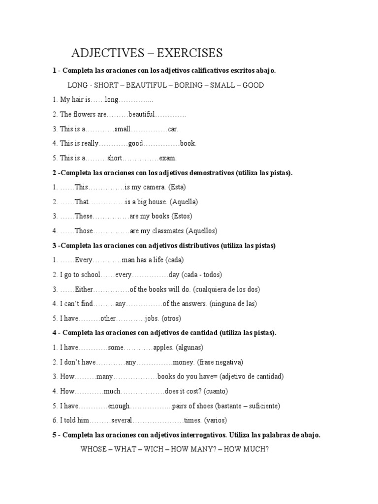 Adjectives - Exercises | PDF