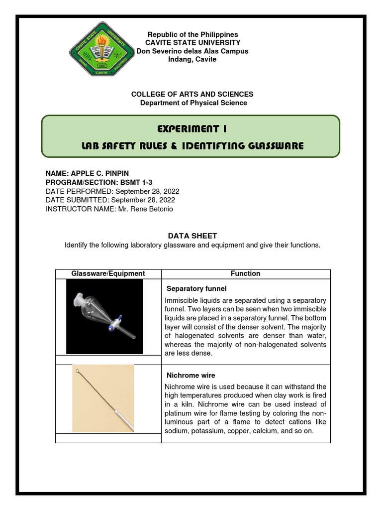 Experiment 1 - Data Sheet | PDF | Materials | Physical Sciences