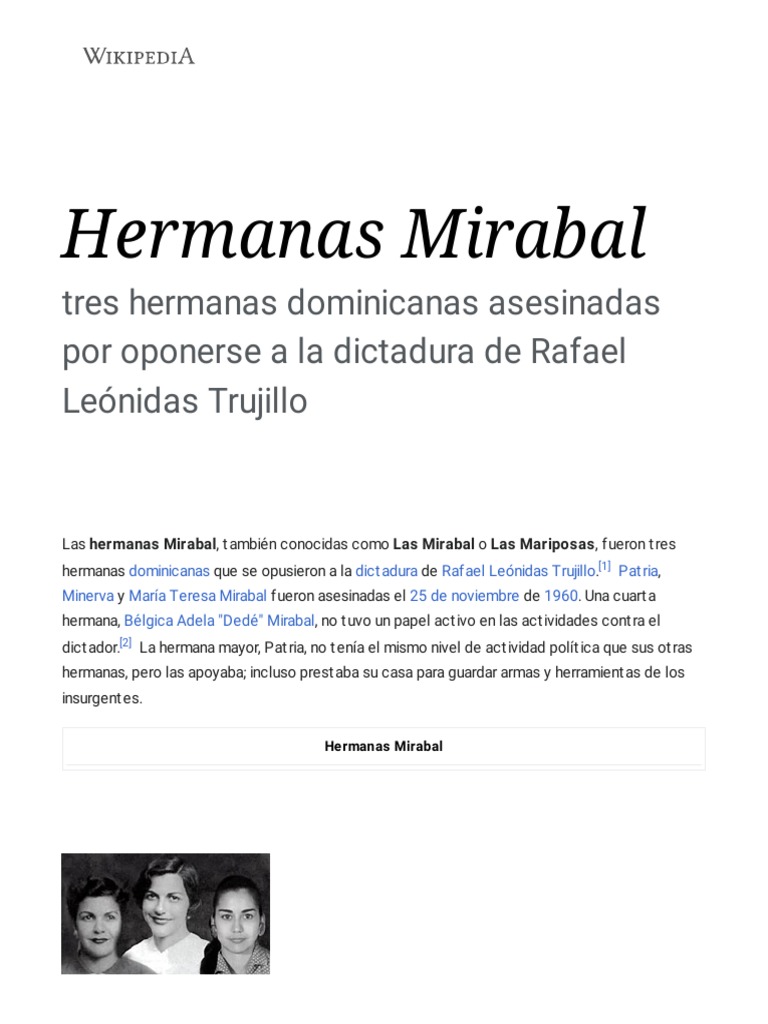 Hermanas Mirabal - Wikipedia, La Enciclopedia Libre | PDF | Antillas ...