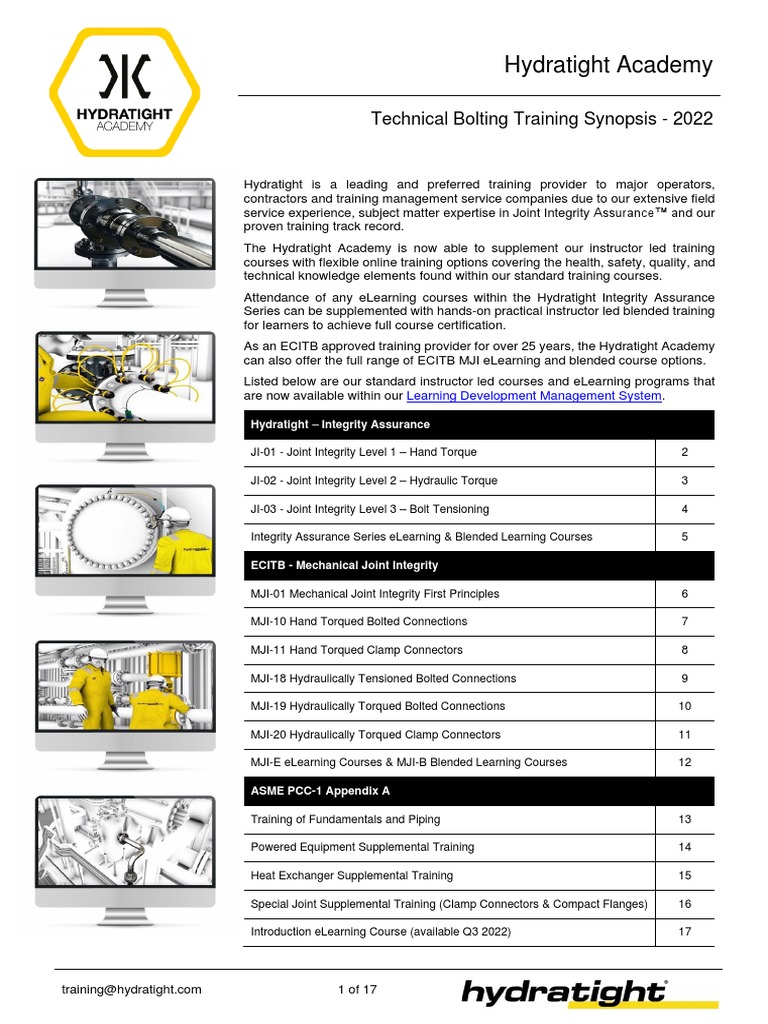 Hydratight Technical Bolting Training Synopsis 2022 V 1 | PDF | Educational Technology | Screw