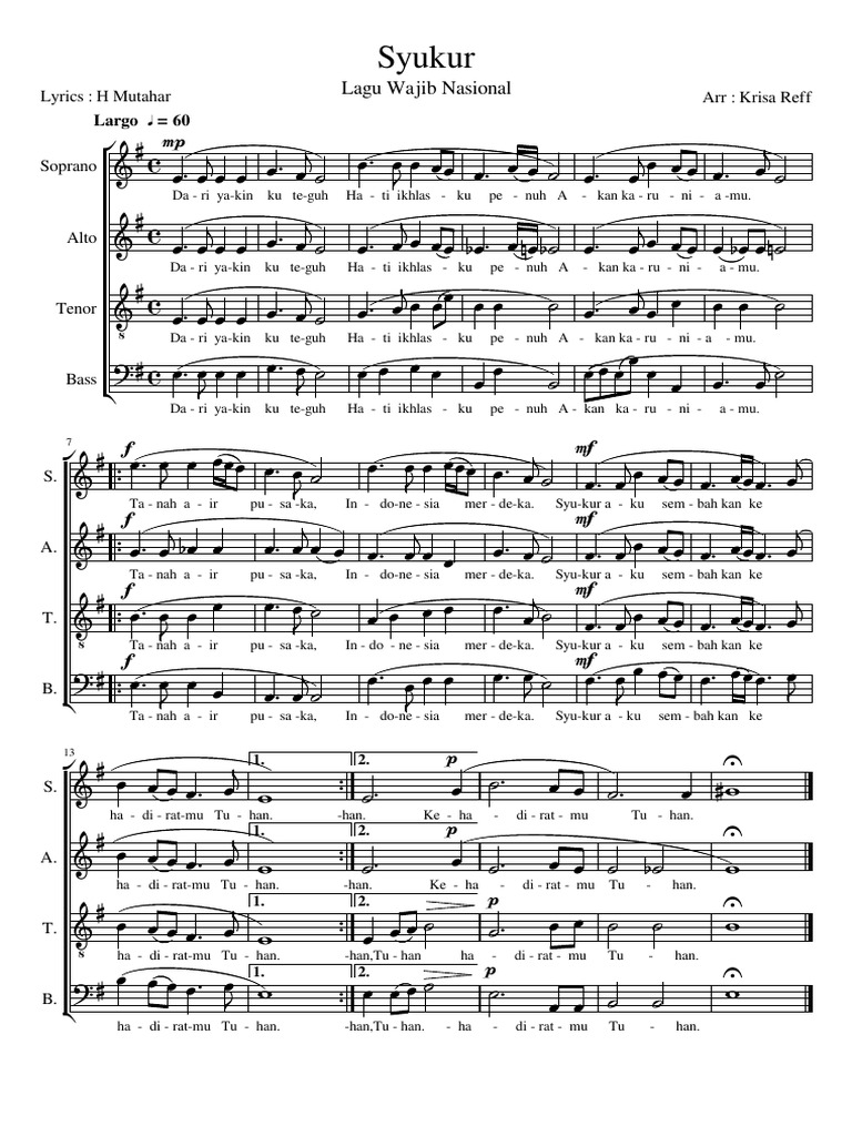 Syukur H Mutahar - Lagu Wajib Nasional - SATB | PDF