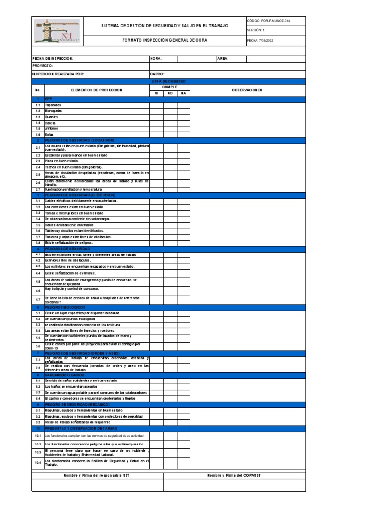 Formato Inspeccion Visual Pdfhoja De Inspeccion General De Justicia