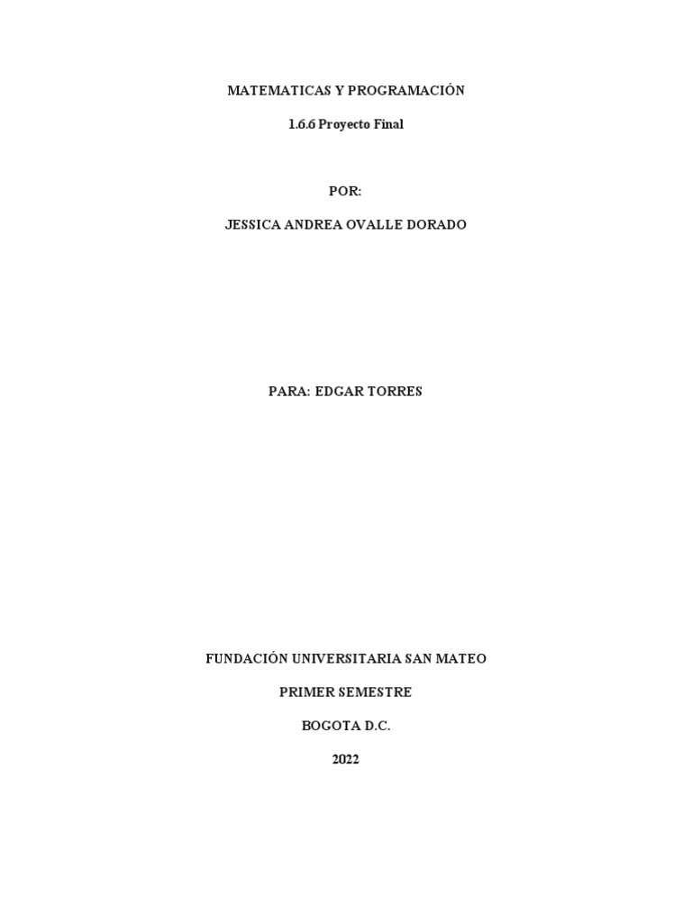 1.6.6 Proyecto Final Jessica Ovalle Programacion | PDF | Programa de ...