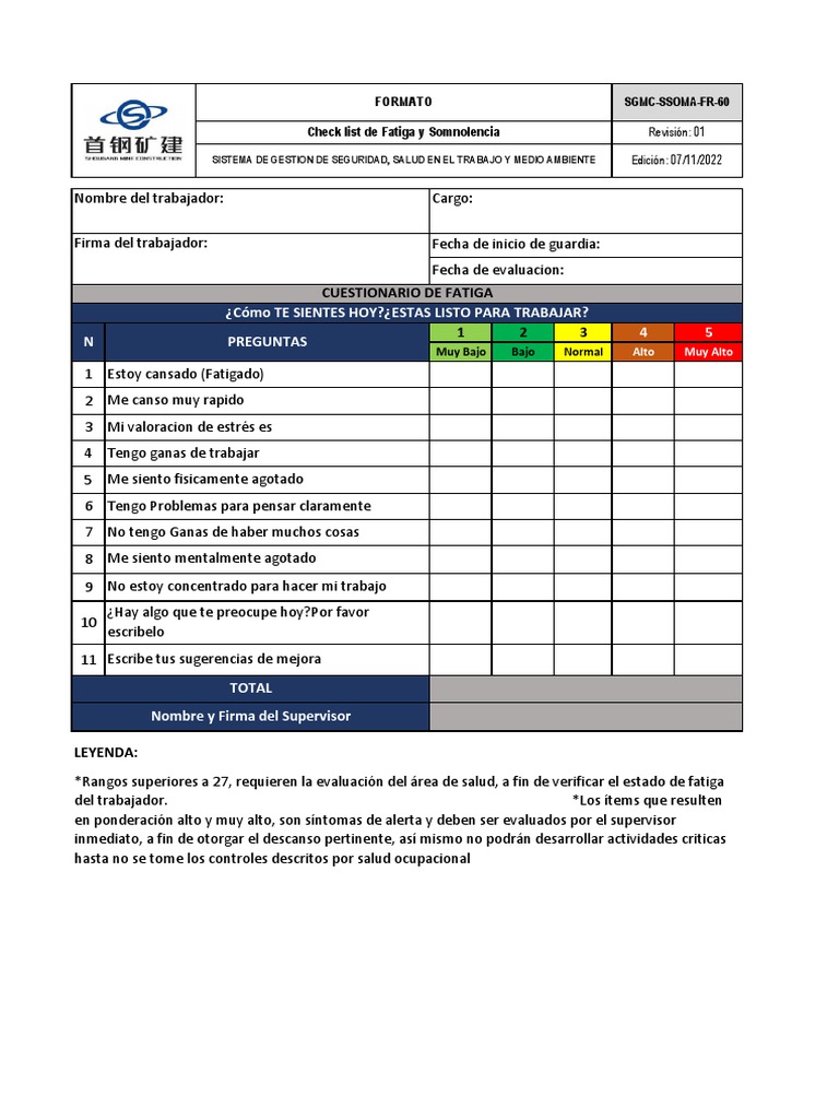 Check List de Fatiga y Somnolencia | PDF