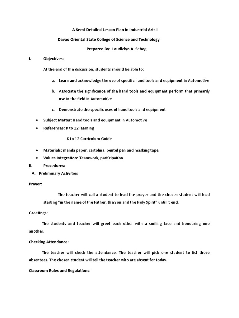 Lesson Plan: Automotive Hand Tools | PDF | Screw | Teachers