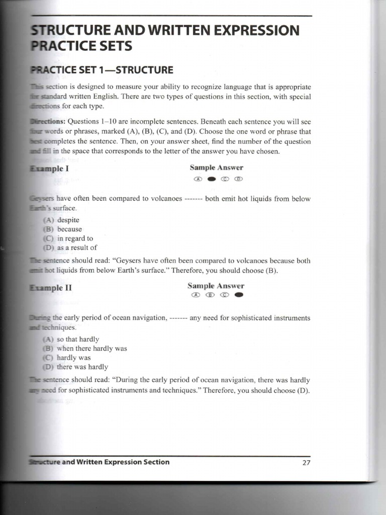 1 Set 1 - Structure and Written Expression Exercises - Class | PDF