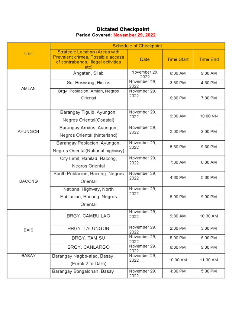 November 2022 Checkpoint Schedule | PDF