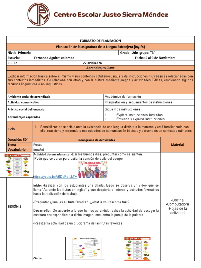 Planeación de Inglés para Primaria | PDF | Ciencia cognitiva ...