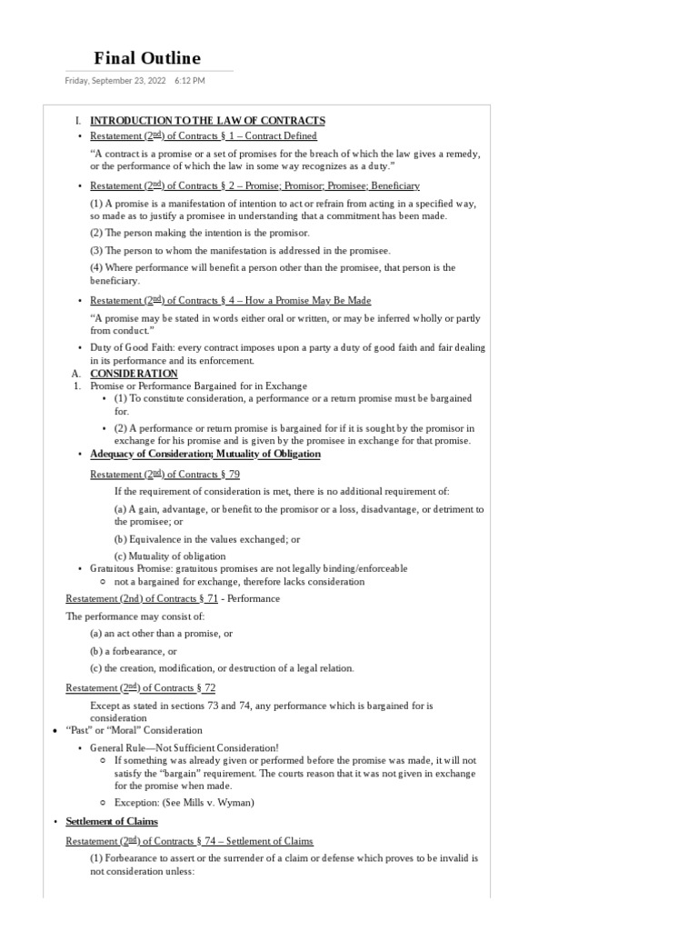 1L Contracts Outline | PDF | Surety | Damages