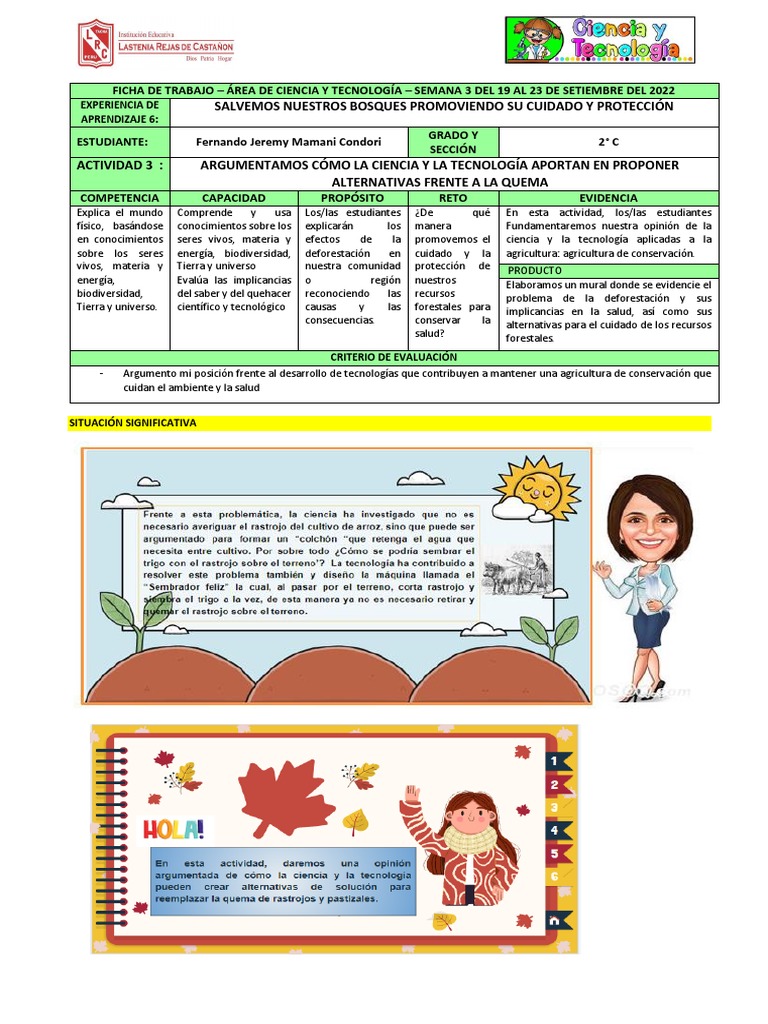 EDA 6 CT-1° y 2°-Act.3 Semana 3 Del 19 Al 23 de Setiembre | PDF | Agricultura | Deforestación
