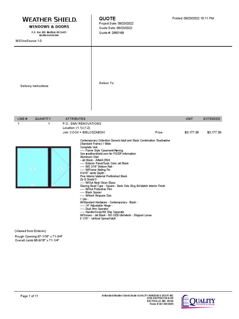Weathershield Quote - Rev 08-23 | PDF | Window | Glasses