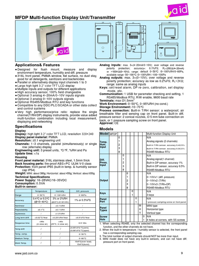 Display Diferential Pressure With Humidity and Temperature | PDF | Sensor | Programmable Logic ...