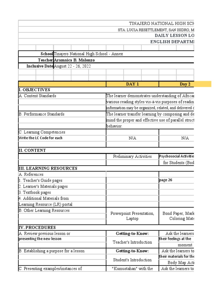 Grade 8 English DLL | PDF | Learning | Citation
