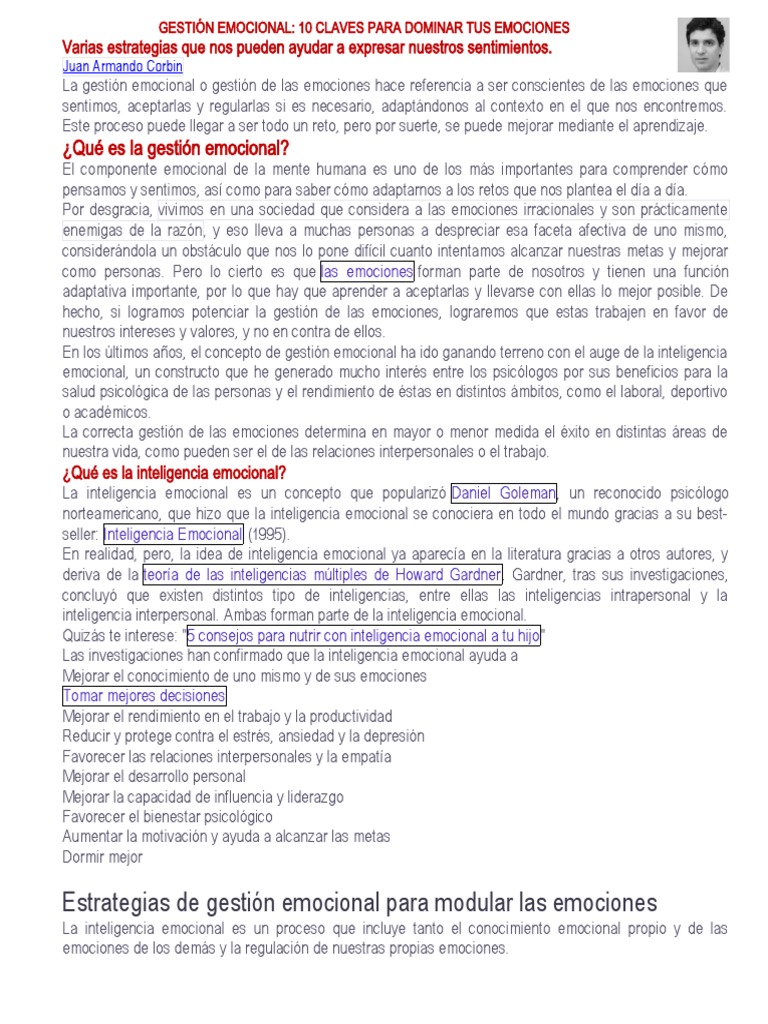 Gestión Emocional | PDF | Las emociones | Inteligencia emocional