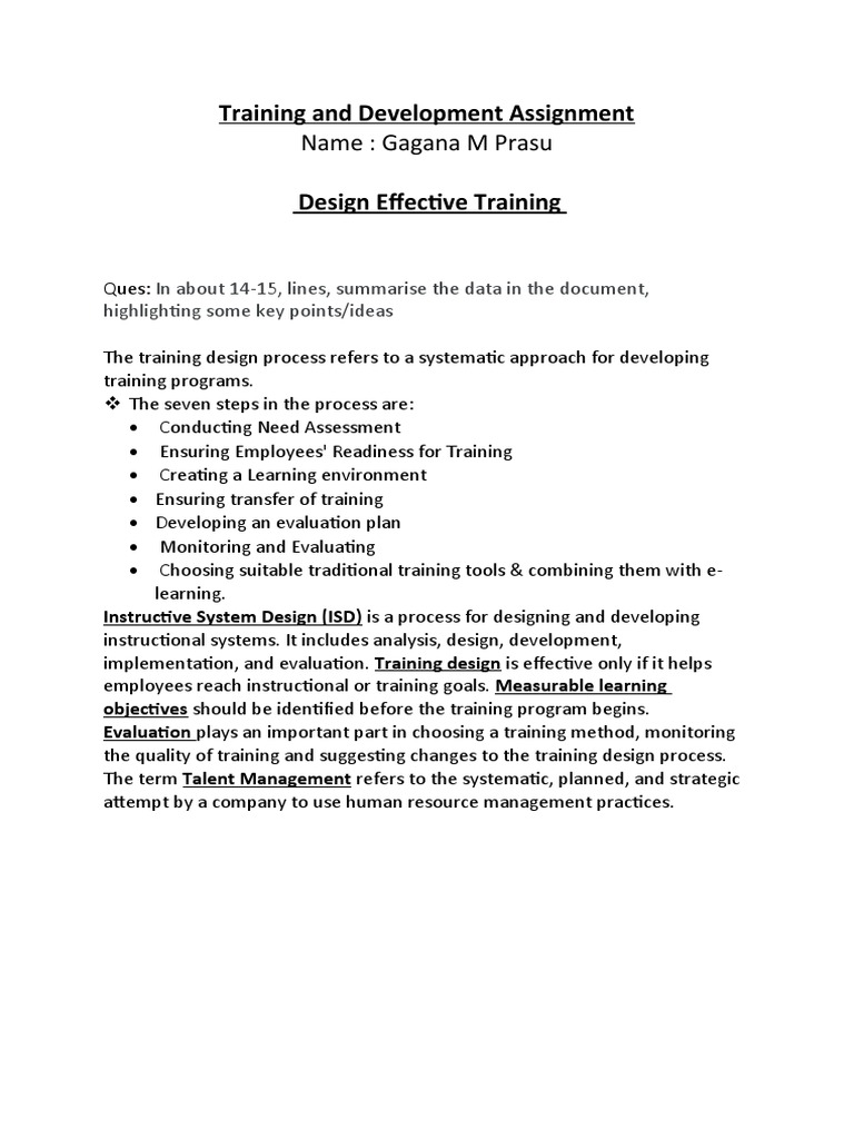Training Design Assignment | PDF