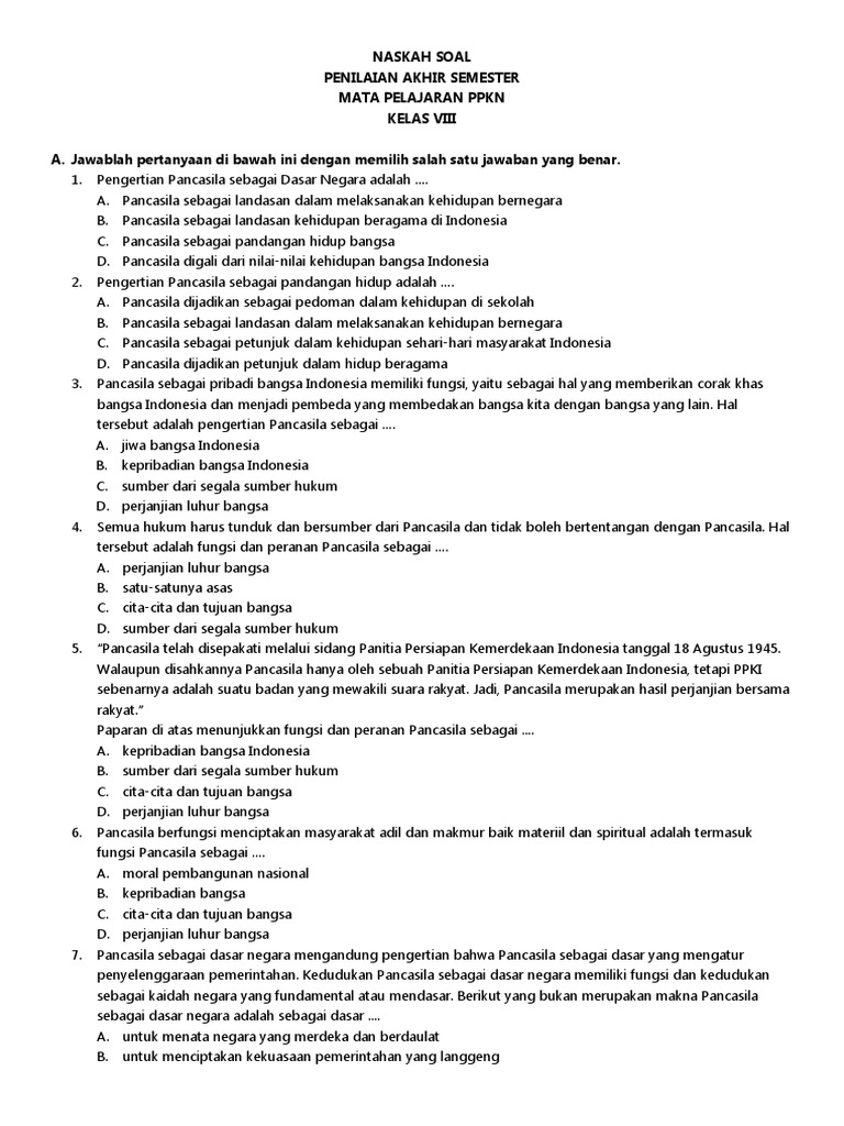 Naskah Soal PAS PKN Kelas 8 | PDF